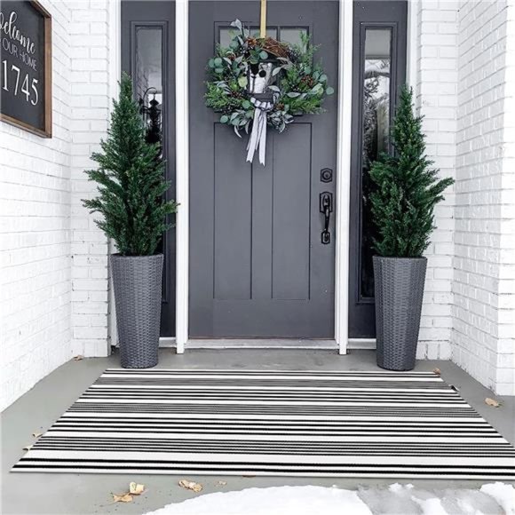 Accents | Black And White Striped Outdoor Rug 3x5 Front Porch Rug ...
